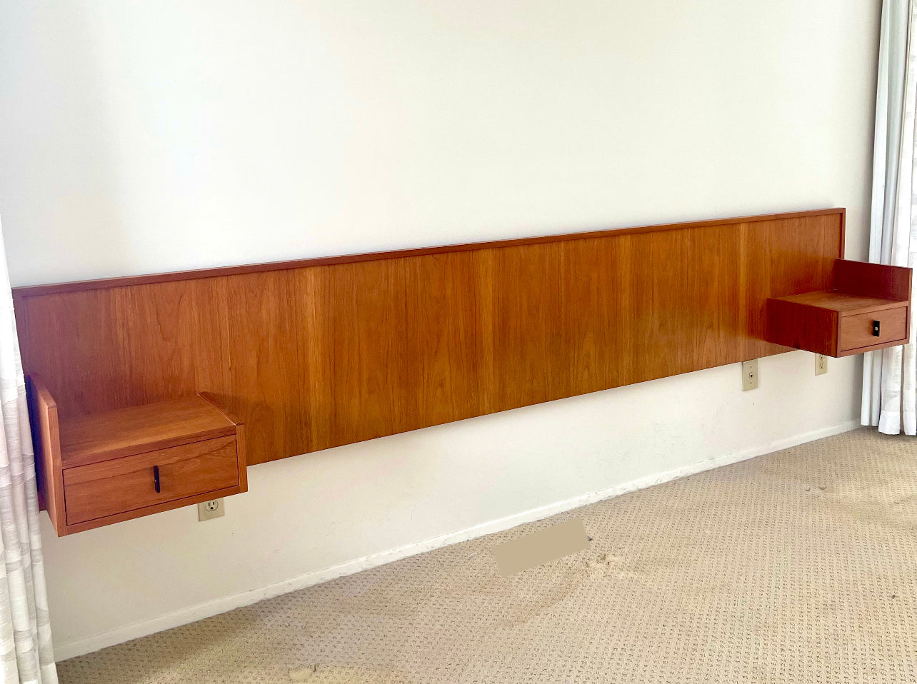 Wall-Mounted Teak King Size Headboard with Floating Nightstands - Mr ...